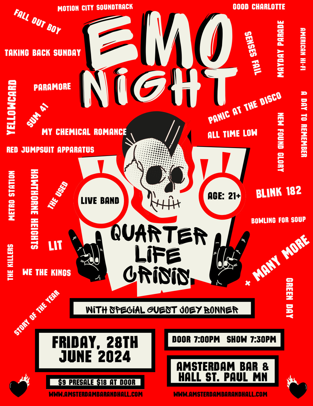 Amsterdam presents… EMO NIGHT featuring Quarter Life Crisis w/ Joey ...