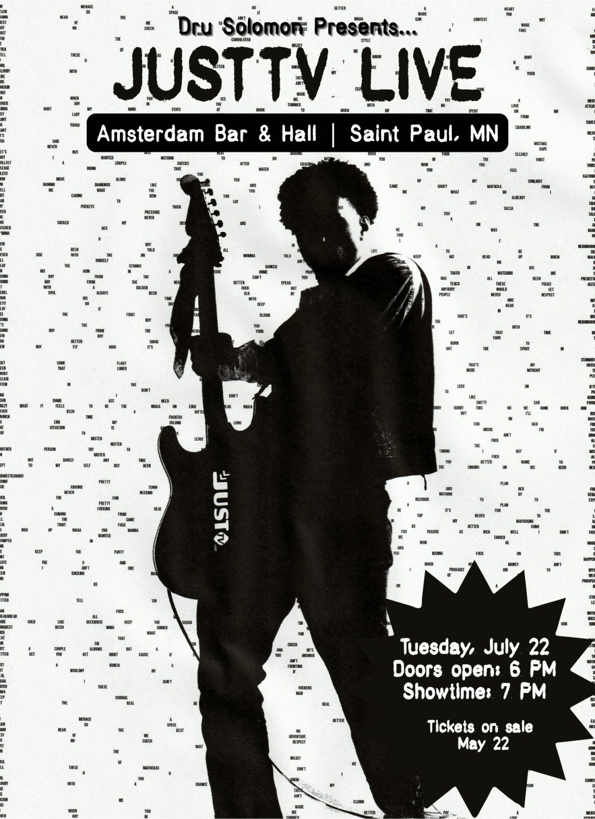 Amsterdam presents… JUSTTV LIVE Feat. Dru Solomon & Rojohasu ...