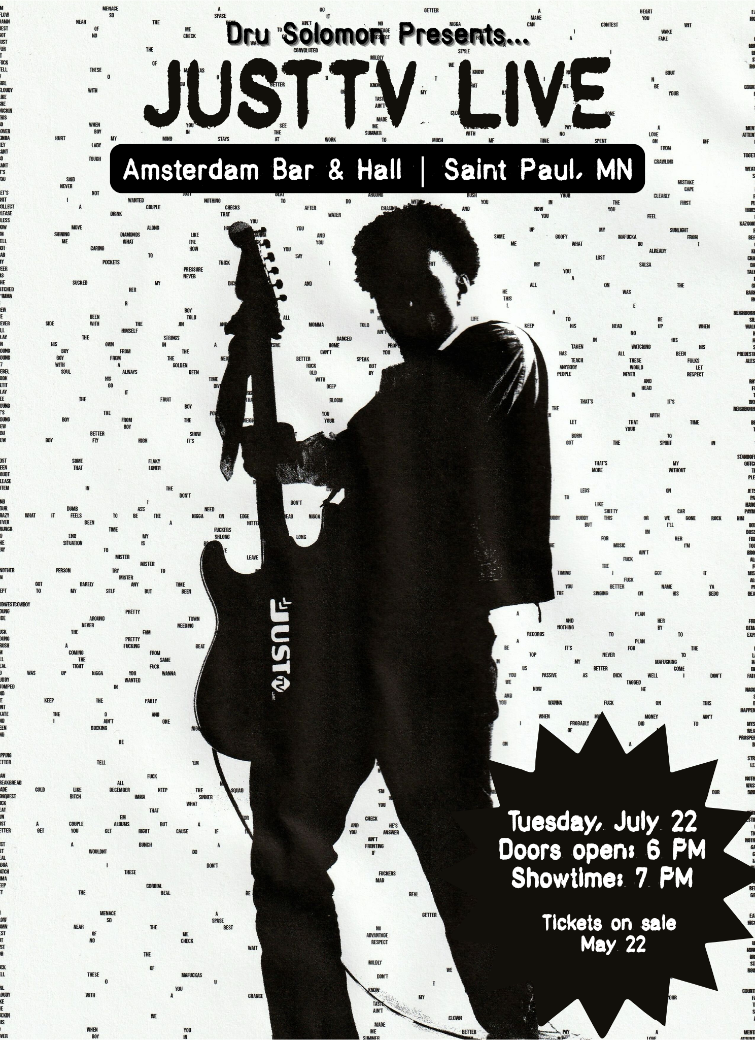 Amsterdam presents… JUSTTV LIVE Feat. Dru Solomon & Rojohasu ...